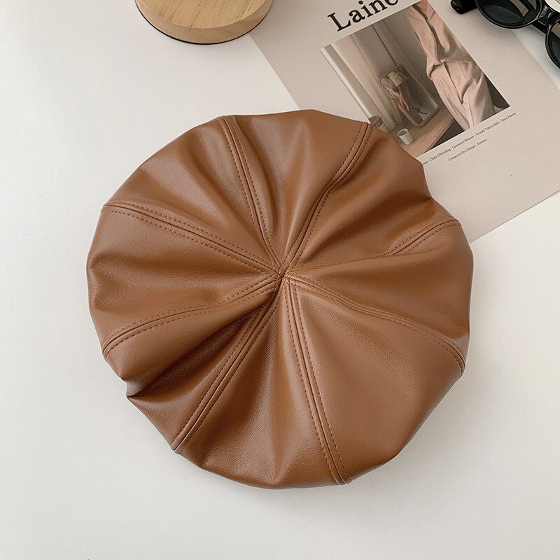 Pu Baret Vrouwelijke Lente Herfst Alle-Match Zwart... – Grandado