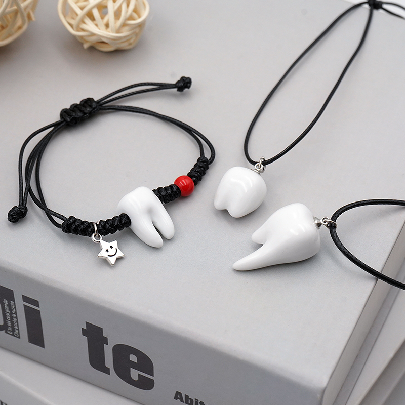 Tooth Shape Necklace Bracelet Couple Tooth Gem Dec... – Grandado