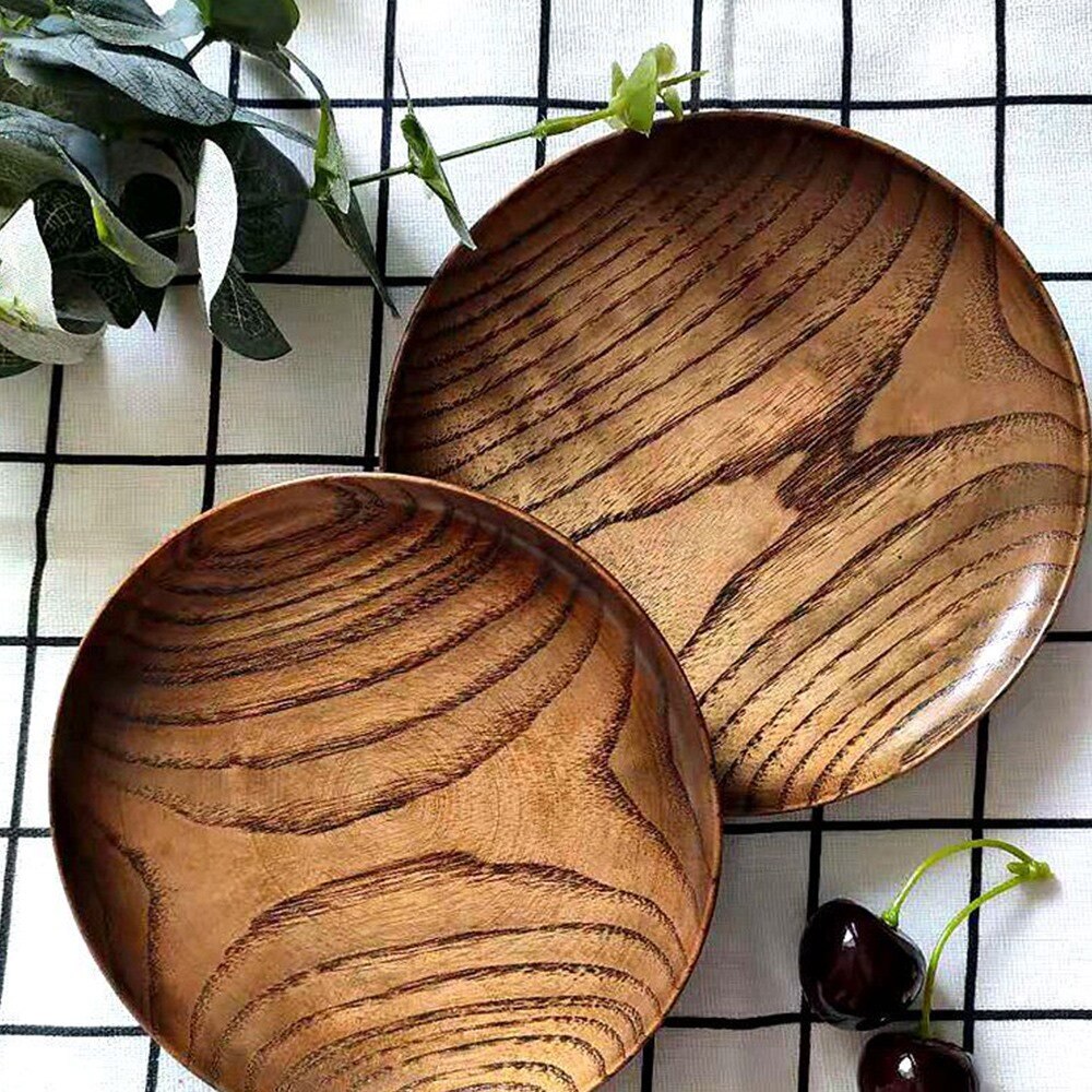 Round Wooden Plate Set Natural Acacia Wood Dish Pl... – Vicedeal