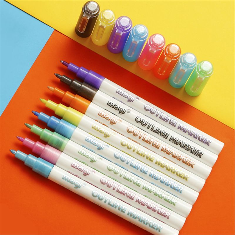 8 Pcs Self-Outline Metallic Markers, 8 Pcs Dubbele... – Grandado