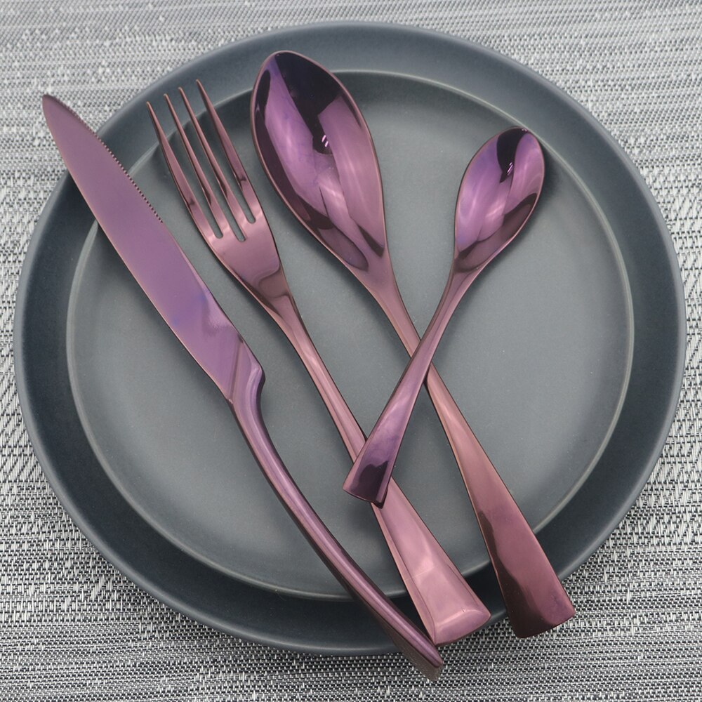 Bestik sort sæt 4 stk kniv gaffel ske sæt 304 spis... – Vicedeal