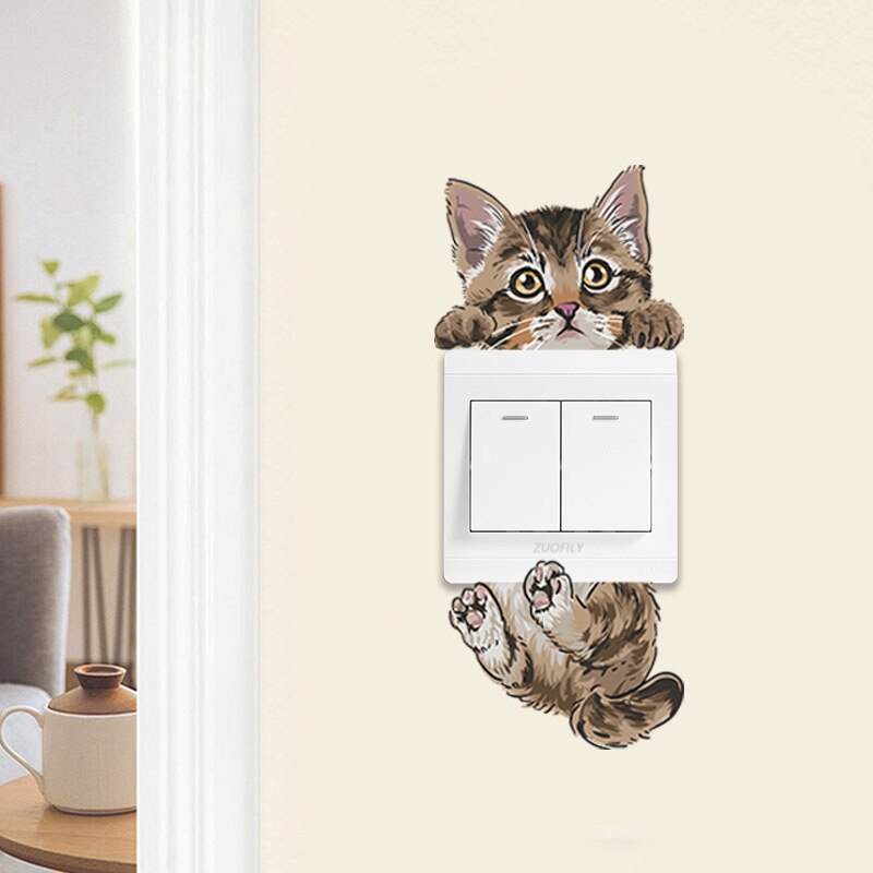 Cartoon Painted Cute Cat Switch Sticker Home Decor... – Grandado