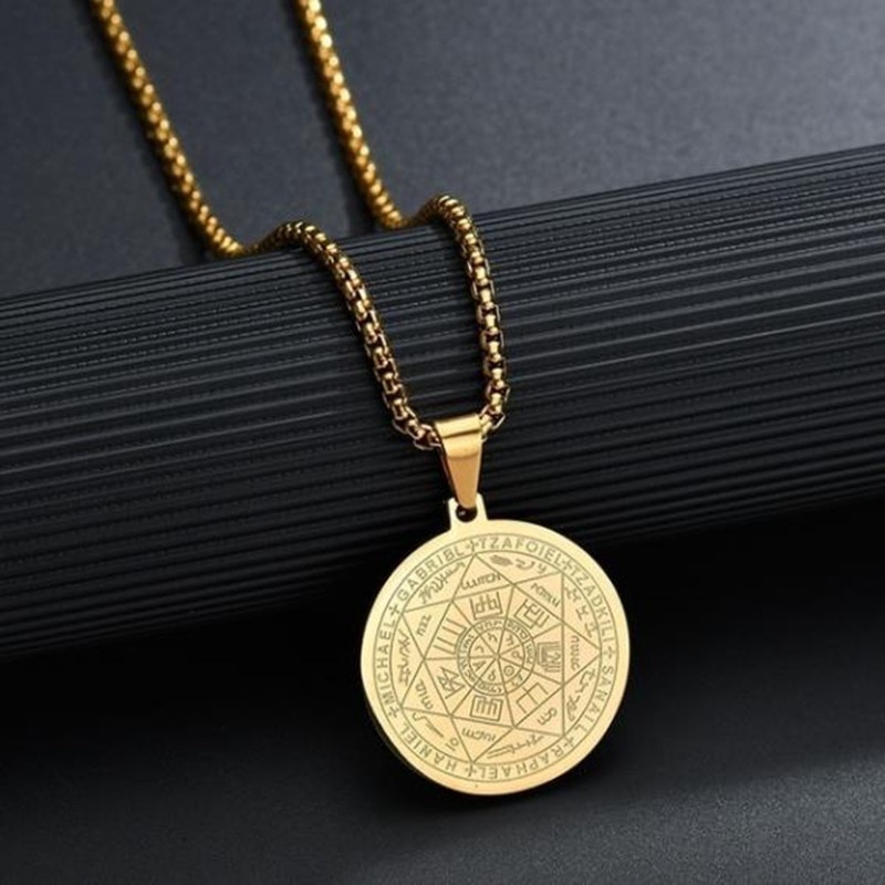 Religious Rune Pattern Round Pendant Necklace Mens... – Vicedeal