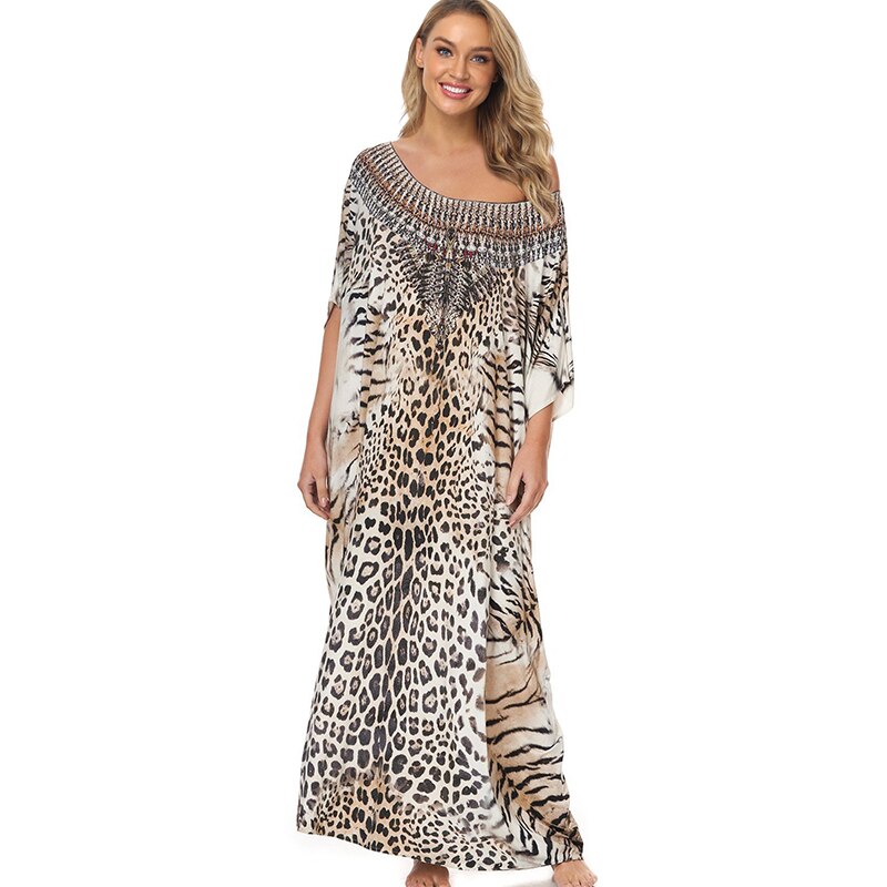 Leopard Print Swimsuit Cover Up Plus Size Bohemian... – Grandado