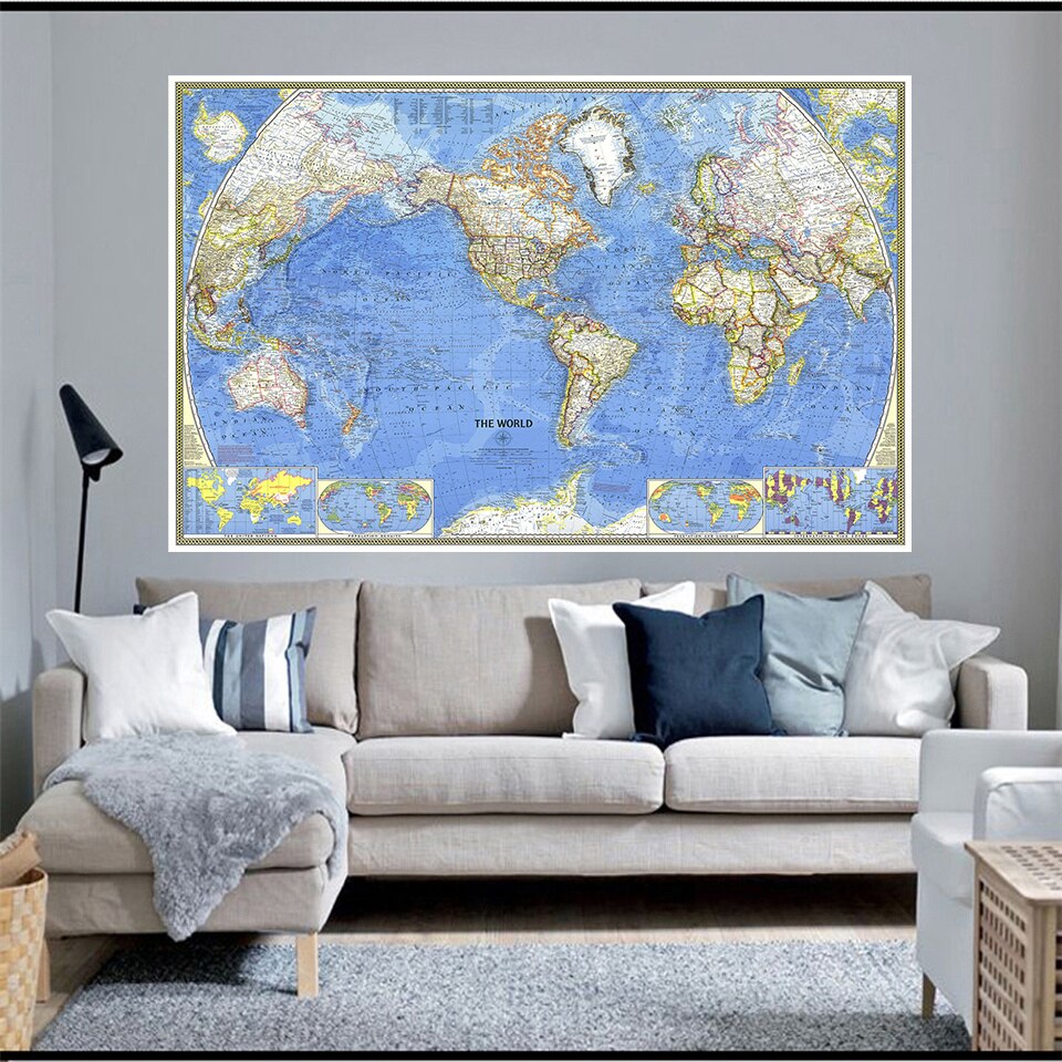 225*150 Cm 1965 The World Map with Details Non-wov... – Grandado