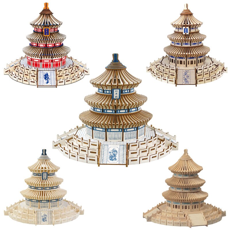 wooden 3D building model toy puzzle hand work asse... – Grandado