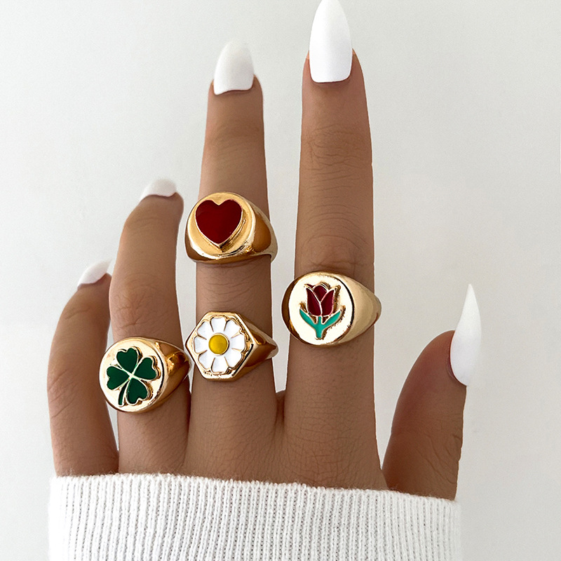 Y2K Style Korean Colorful Resin Chain Rings Set fo... – Grandado