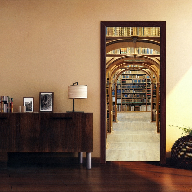 3D Door Sticker Modern Library Study Room Bookshel... – Grandado