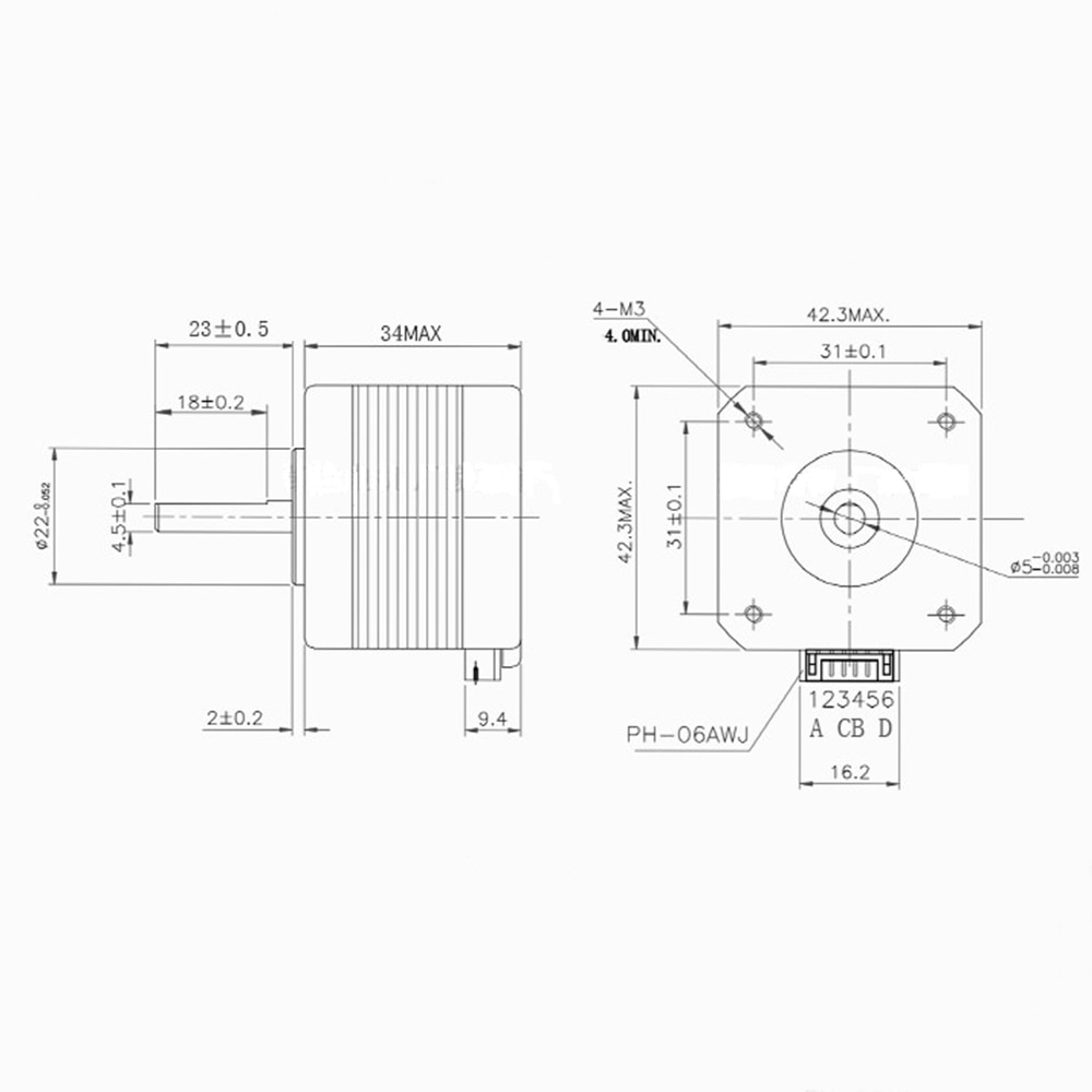1PC 34MM High torque 42 Stepper Motor 2 PHASE 4-le... – Grandado
