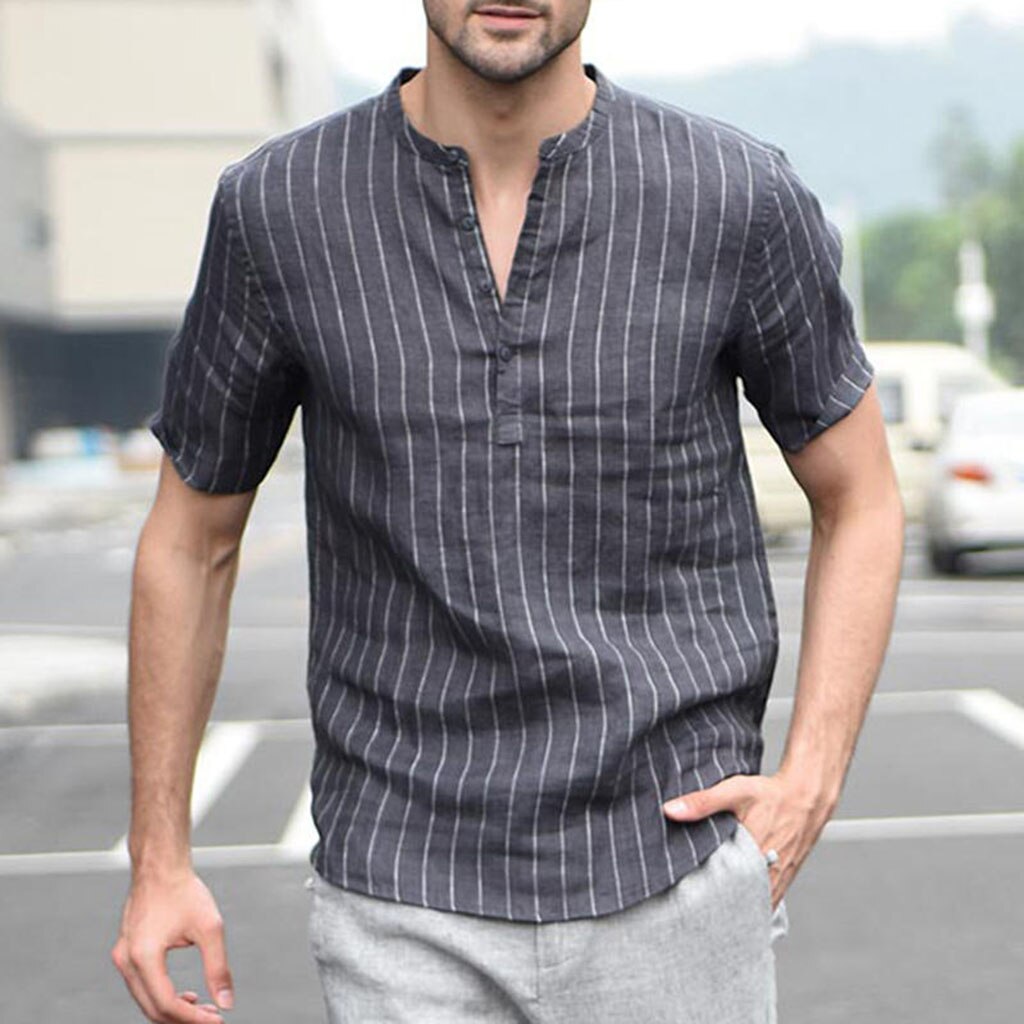 Zomer Mannen Linnen V-hals Korte Mouwen Basic Tee ... – Vicedeal