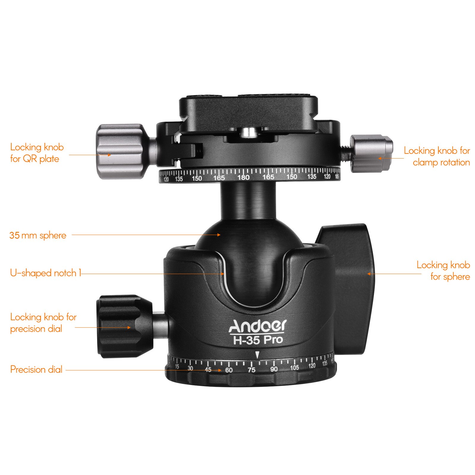 Andoer H-35 Pro Panorama Ballhead Ball Head Tripod... – Grandado