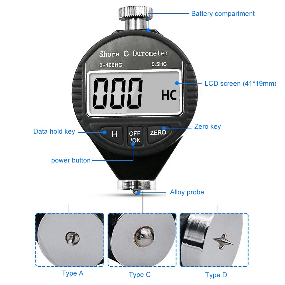 0-100 Degrees A/C/D Type Digital Shore Durometer H... – Grandado