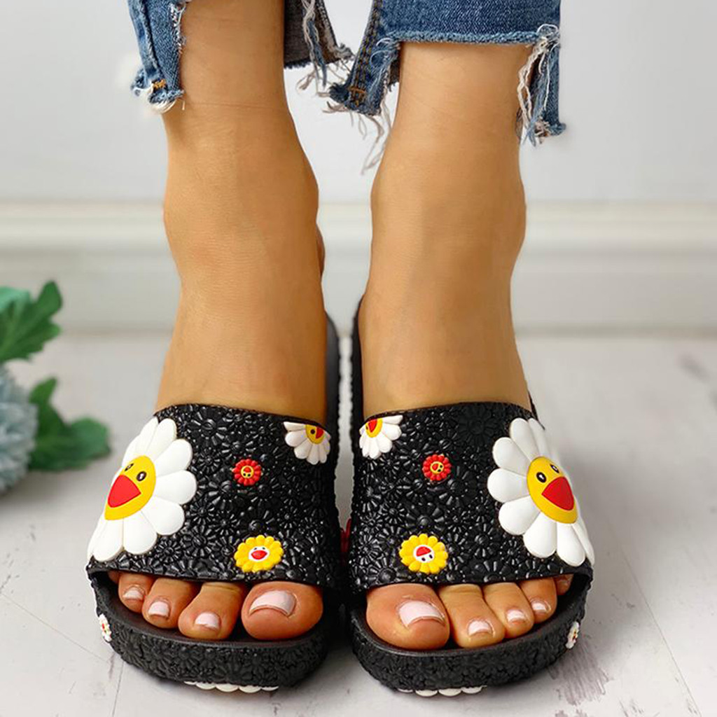 Women's Beach Slippers 3D Smiling Sunflower Platfo... – Grandado