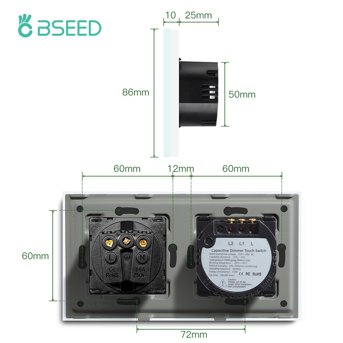BSEED Touch Dimmer Switch 1/2 Gang With EU Standar... – Grandado
