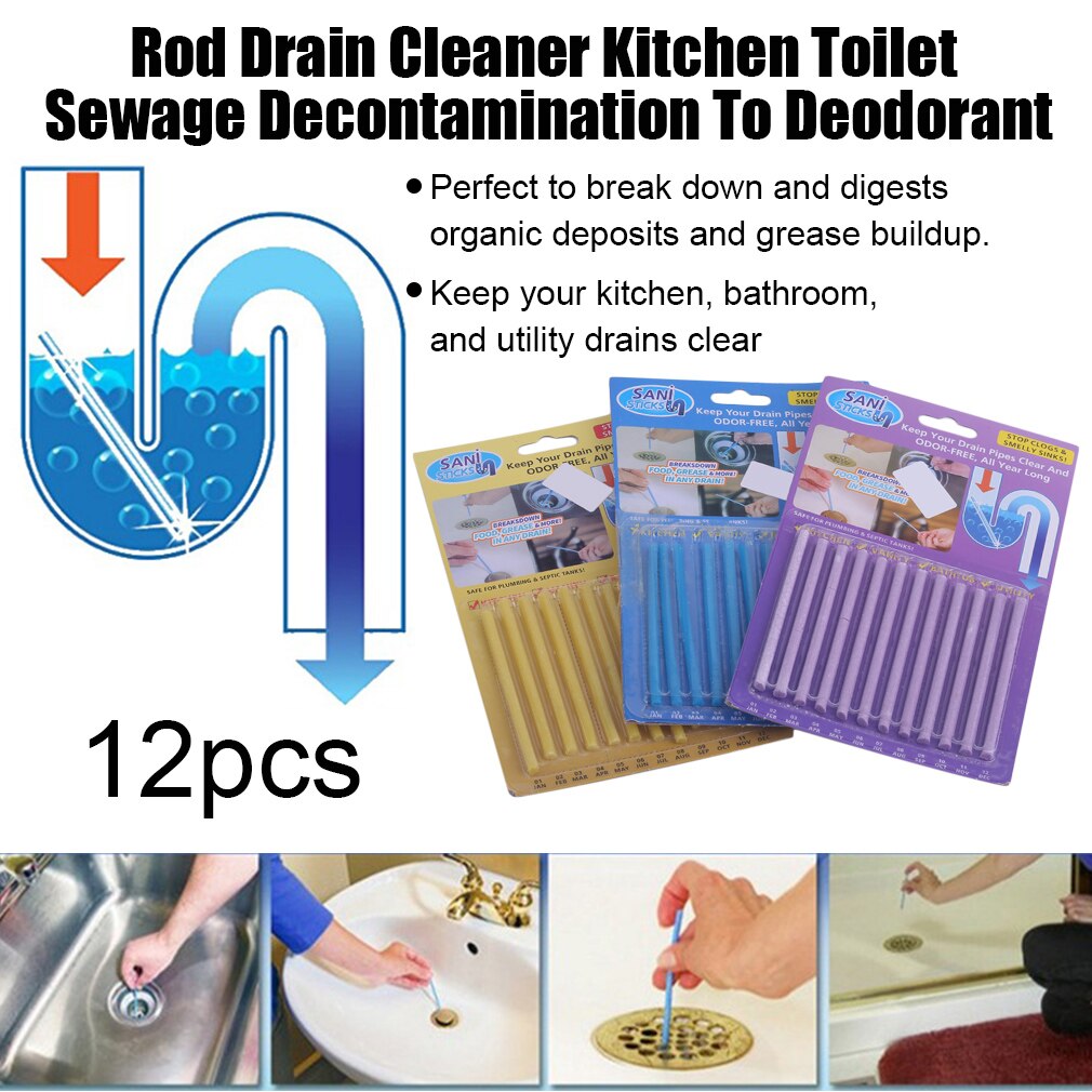 12pcs Rod Drain Cleaner Kitchen Toilet Bathtub Sew... – Grandado