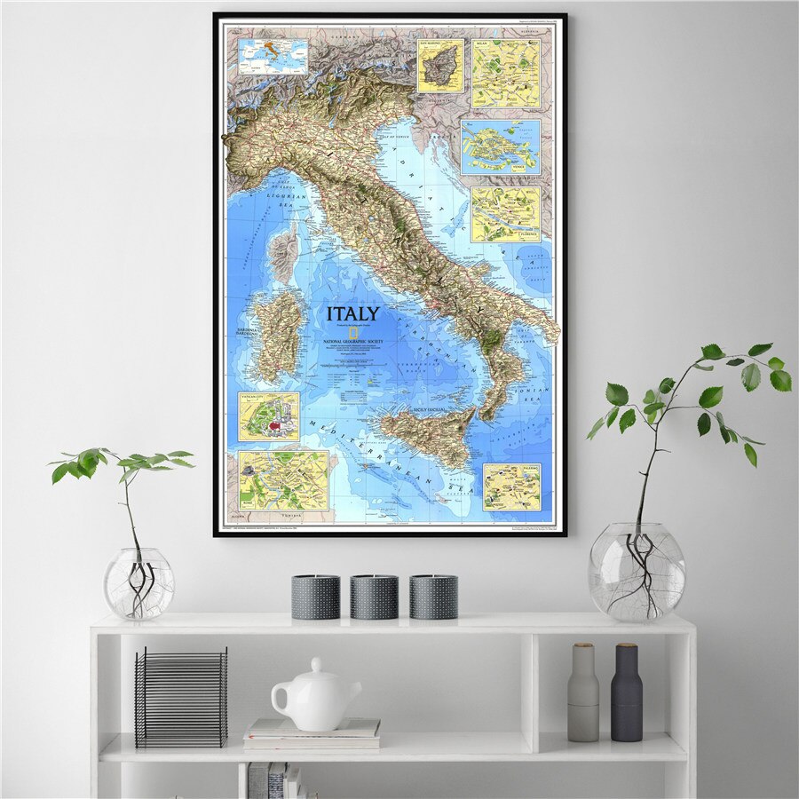 Map of Italy Retro Geographic Poster Detailed Anno... – Vicedeal