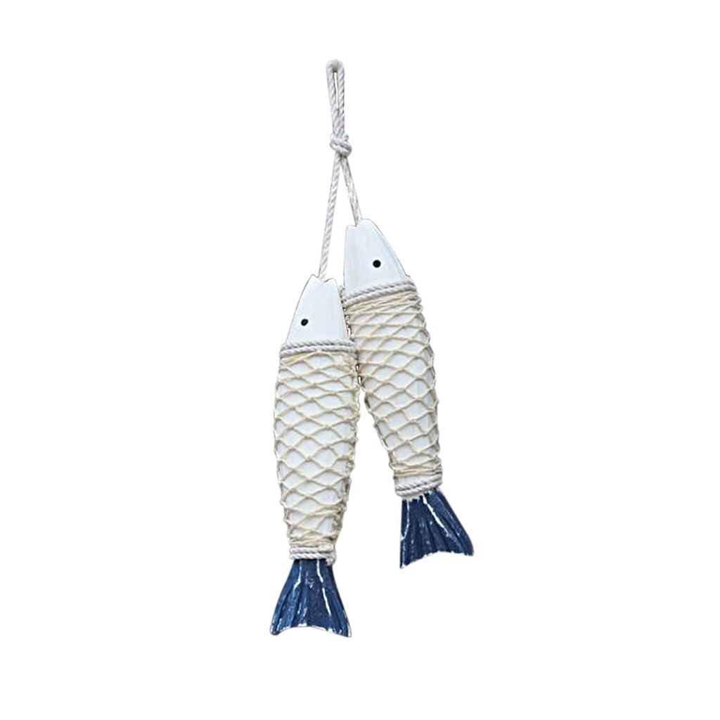 2xChic Coastal Hand Carved Hanging Wood Marine Fis... – Grandado