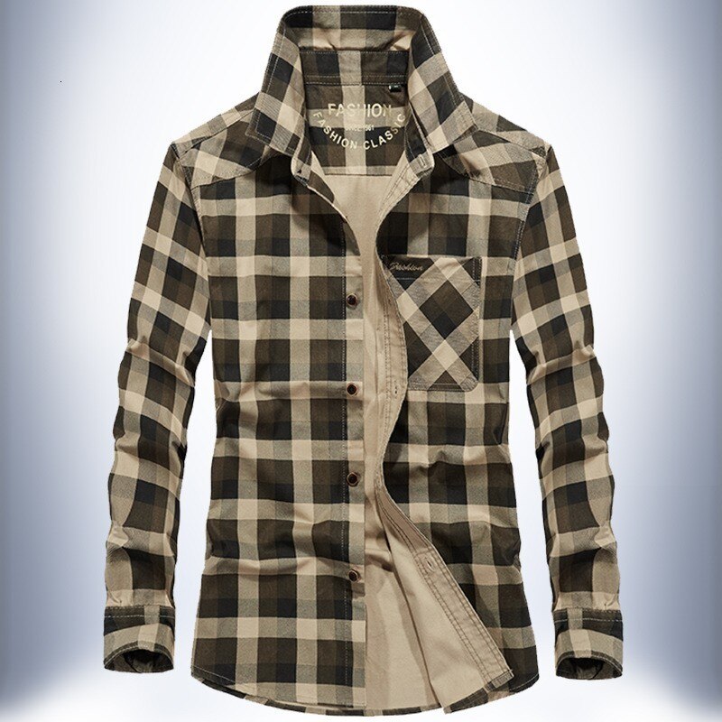 Herfst Heren Katoenen Plaid Shirt Lange Mouwen Sin... – Grandado