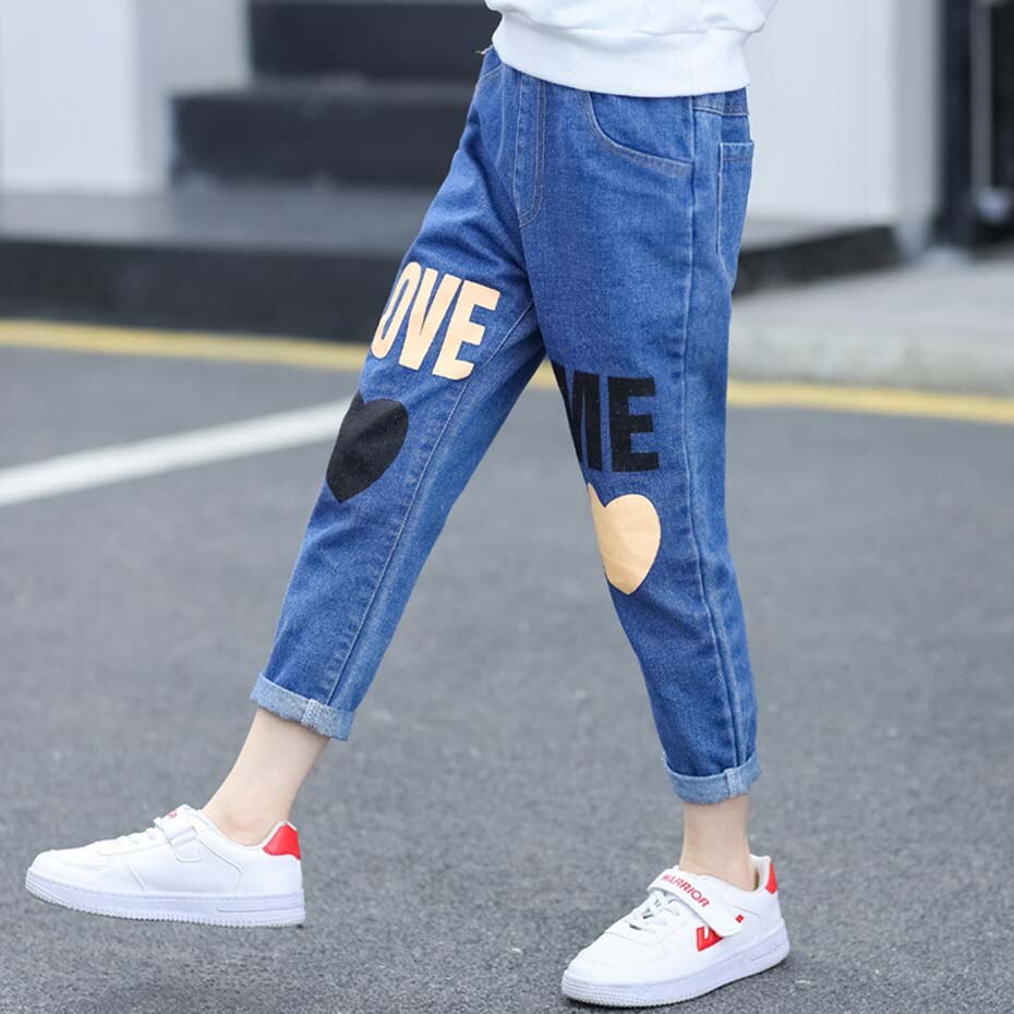 Girls Jeans Love Heart Print Children's Jeans For ... – Vicedeal