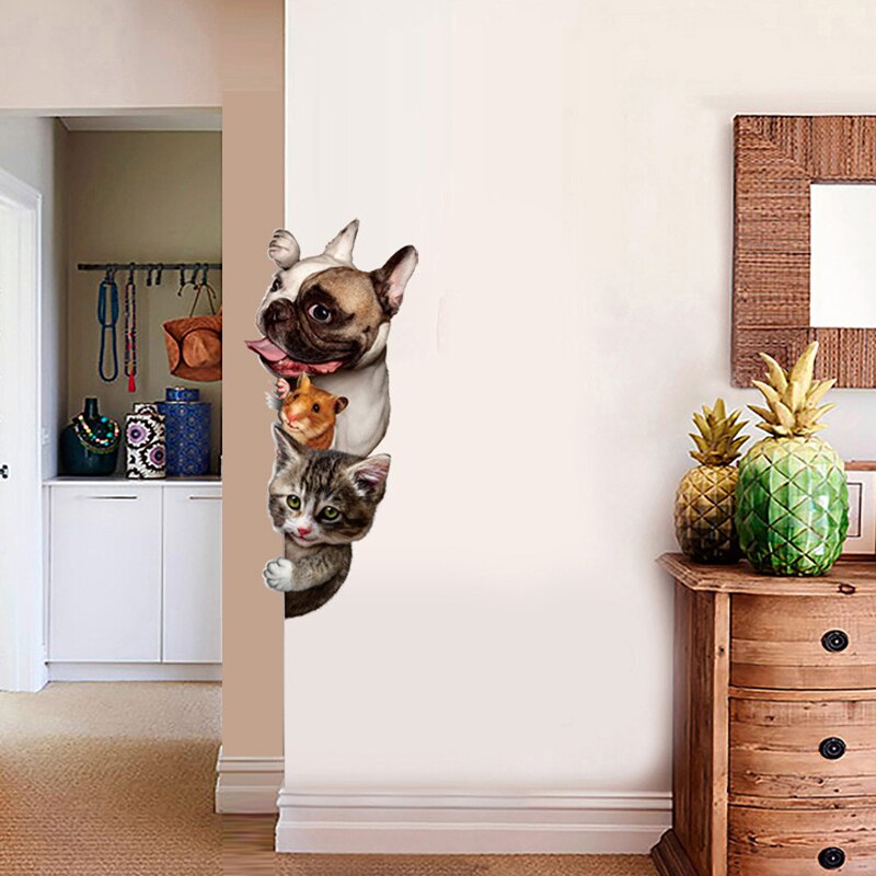 Funny 3D Cat Dog Door wall sticker kids rooms livi... – Grandado
