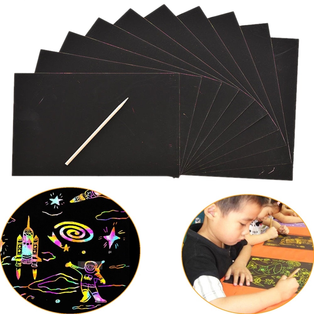 10 Pcs Magic Kleur Scratch Art Paper Coloring Kaar... – Vicedeal