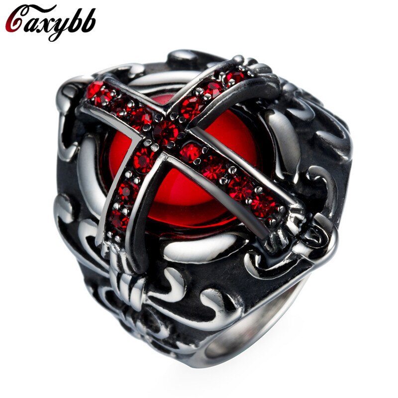 Rot strass kreuz mann kühlen ring schmuck 316L ede... – Vicedeal