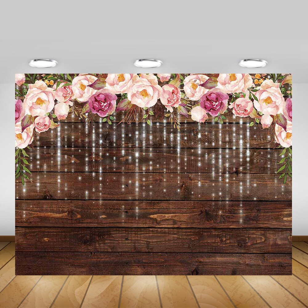 Floral Rustic Wooden Backdrop Pink Rose Wedding Br... – Vicedeal