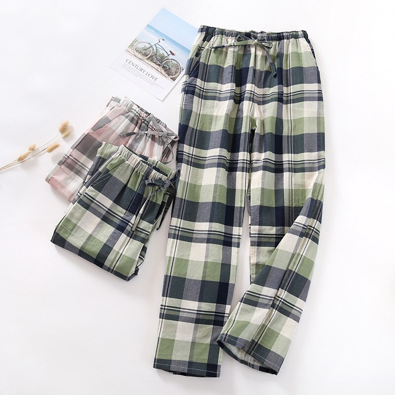 Spring Couples Cotton Gauze Plaid Sleep Pants Ladi... – Grandado