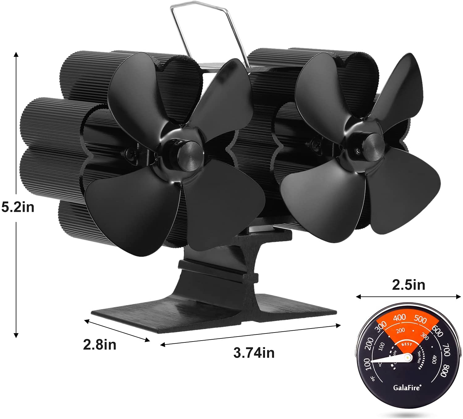 2-Heads Fireplace Fans 8-Blade Heat Powered Wood W... – Vicedeal