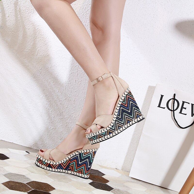 12cm High Heels Platform Wedges Shoes Black High H... – Grandado