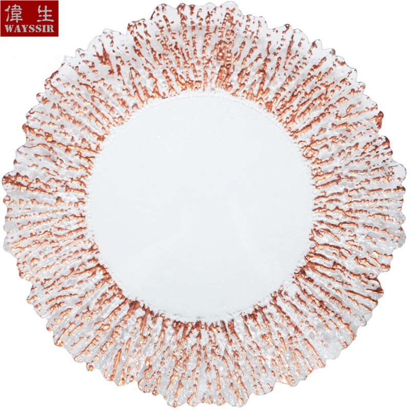 Dia34 cm Flower Shaped Silver Gold Rim Transparent... – Grandado