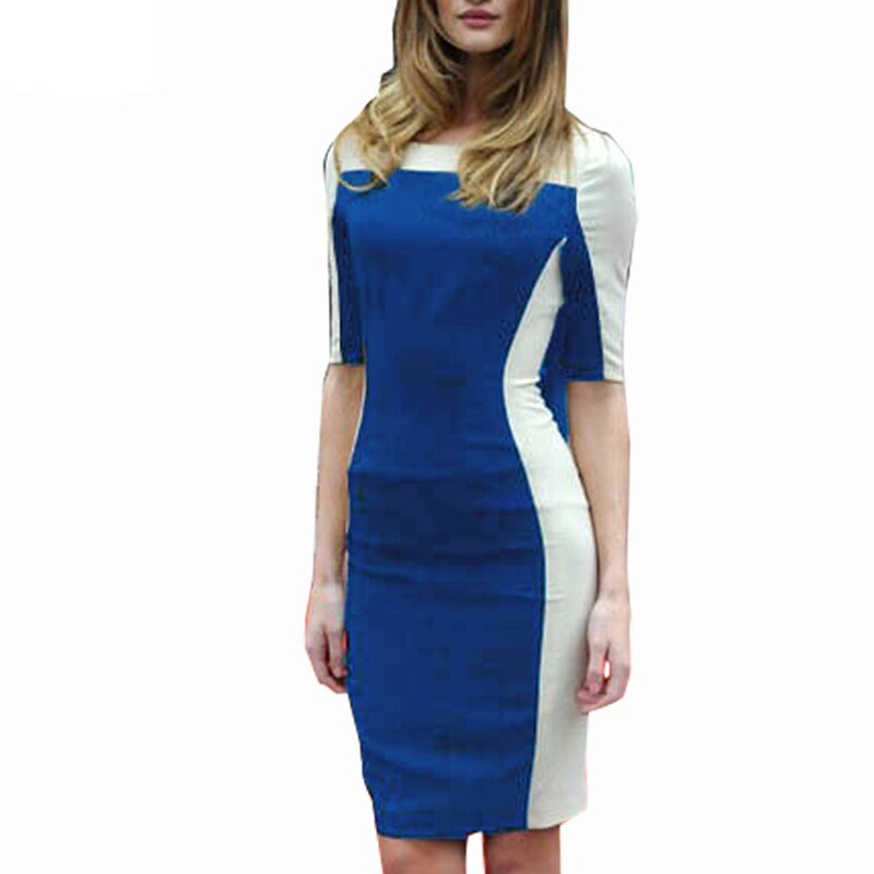 Nice-forever Contrast Color Patchwork Office Dress... – Vicedeal