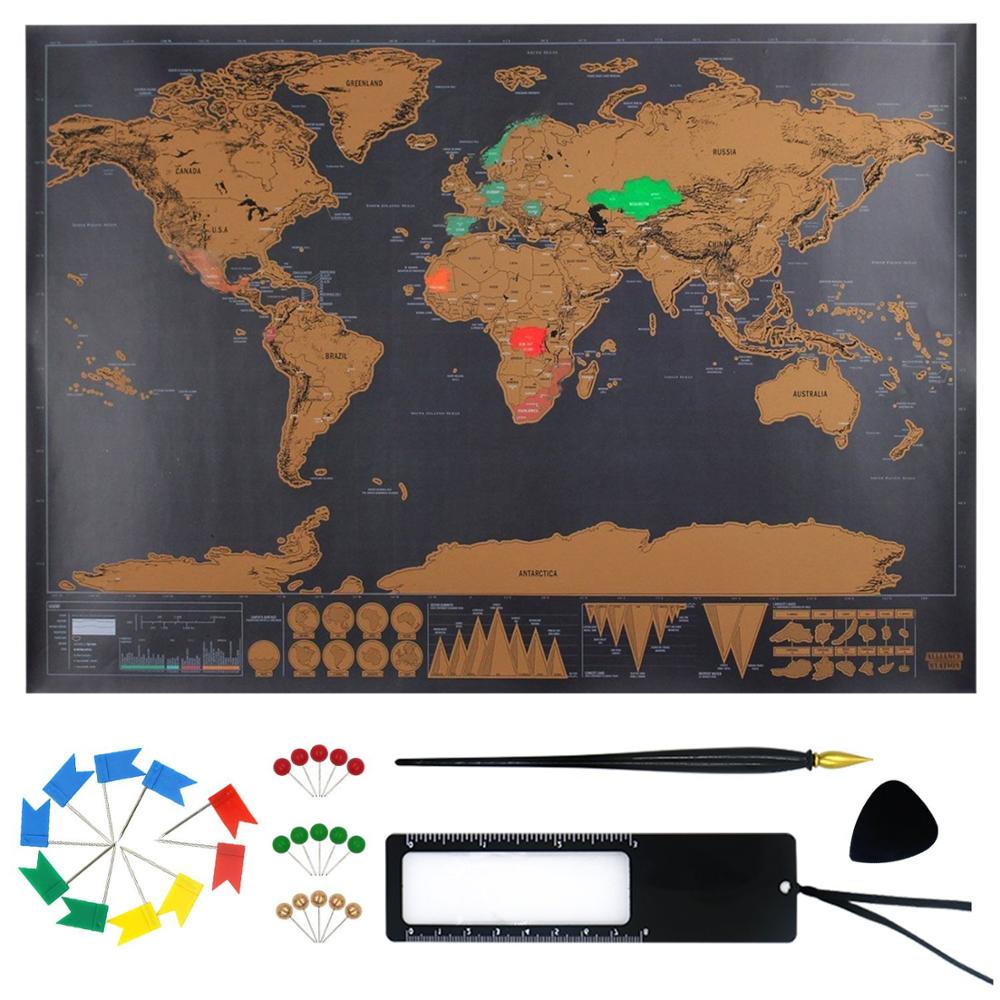 Scratch off World Map Mini Size 11.8x17 inch Gold ... – Vicedeal