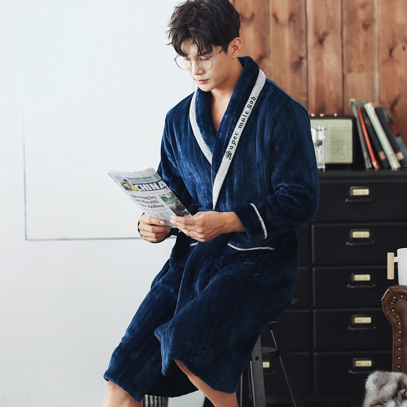 3 color Robe Warm Winter Bathrobe Men Soft Flannel... – Grandado