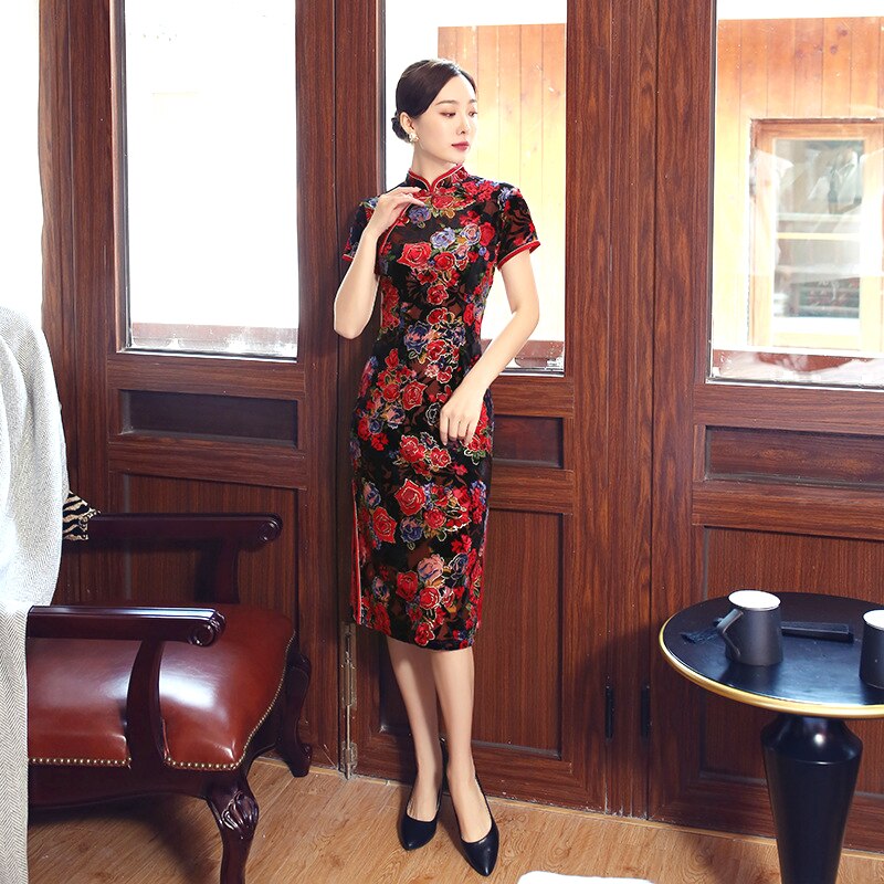 SHENG COCO Chinese Traditional Big Red Flowers Vel... – Vicedeal