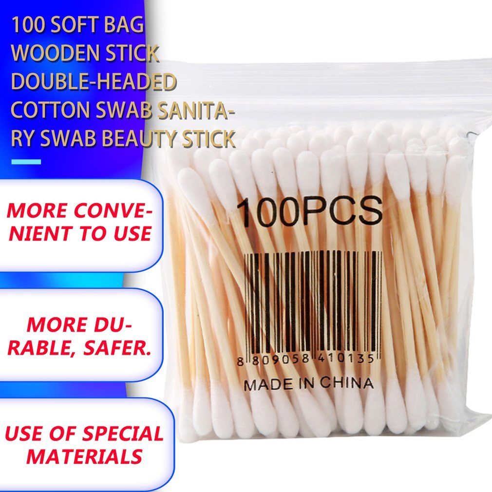 100 Soft Bag Wooden Stick Double-Headed Cotton Swa... – Vicedeal