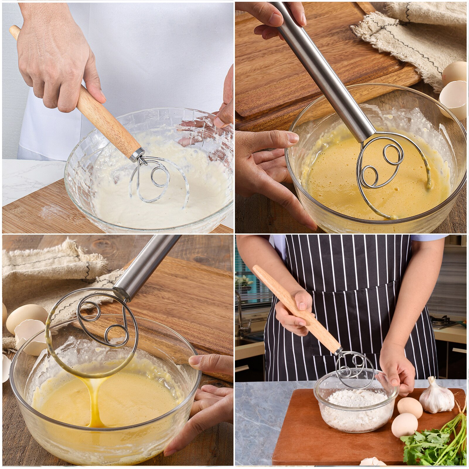 Batidor de masa danés de acero inoxidable, batidor... – Vicedeal