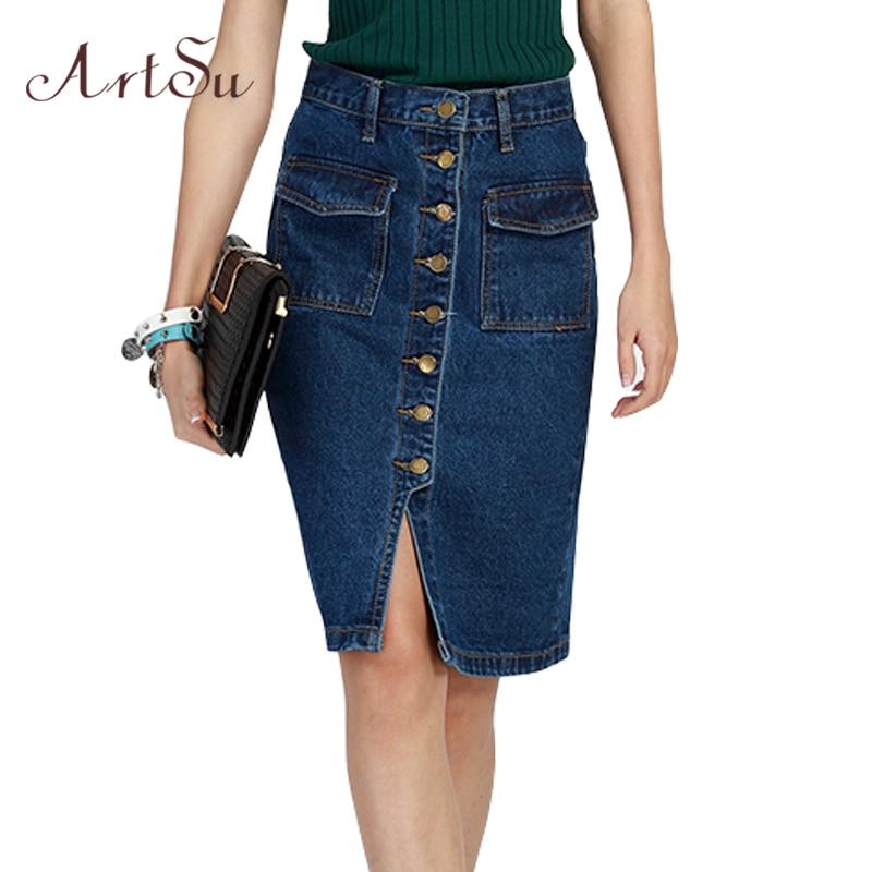 Artsu Vrouwen Rok Jeans Enkele Breasted Jupe Slank... – Grandado