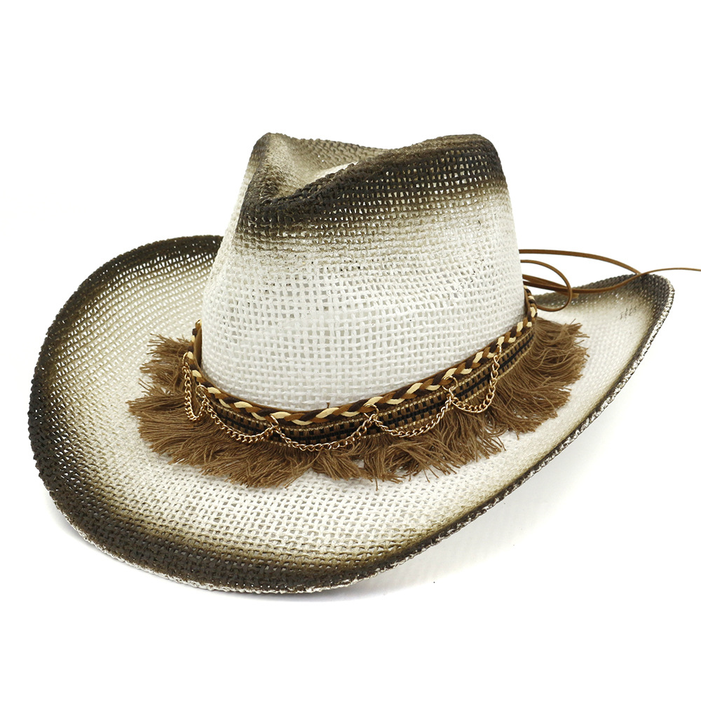 Summer Handmake Raffia Men Western Cowboy Hat With... – Grandado