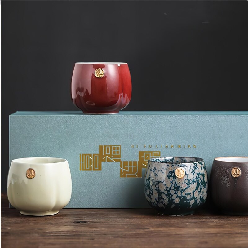 4pcs Ceramic Cup Box Japanese Retro Kiln Change Cl... – Grandado