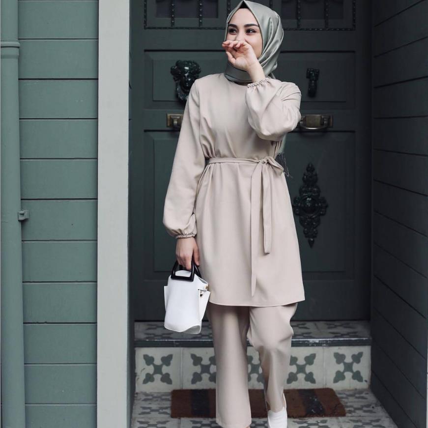 2 Pieces Dubai Muslim lace-up tops and pants suits... – Vicedeal