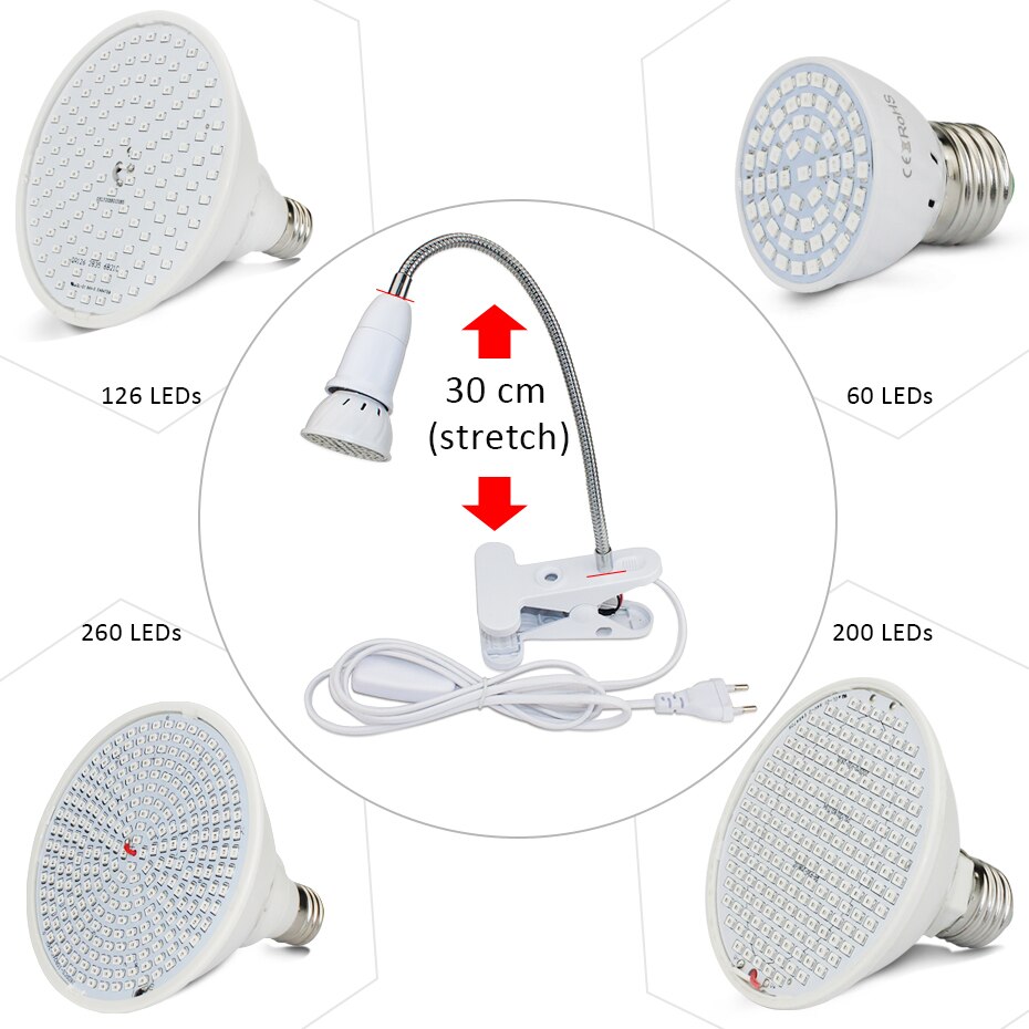 Led vækstlys 60 126 200 260 led phyto lampe fleksi... – Grandado