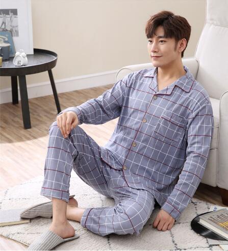 mannen slapen doek turn-down kraag lange mouwen pl... – Vicedeal