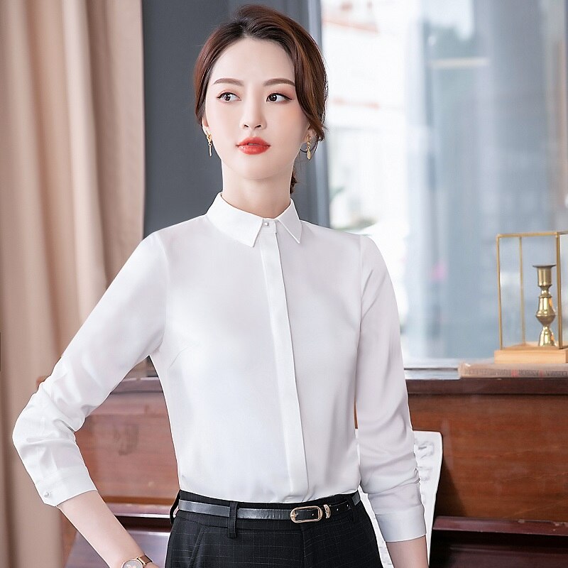 Kvinders skjorte slank efterårslang ærme turn-down... – Grandado