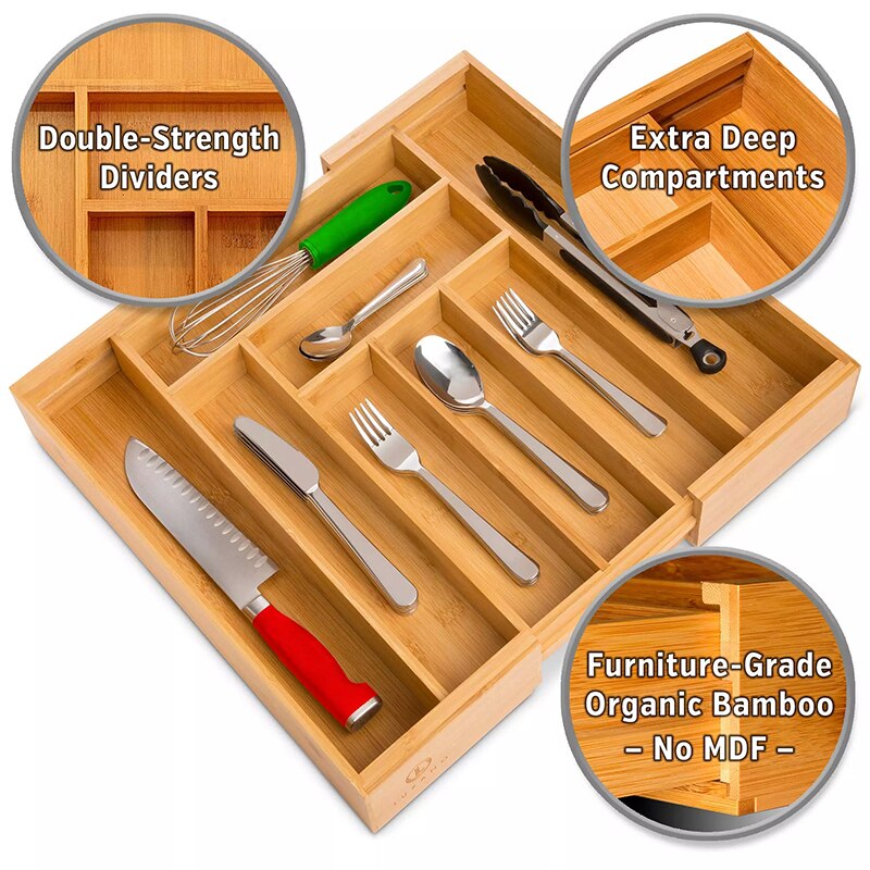 Cutlery Storage Box,Bamboo Expandable Silverware K... – Grandado