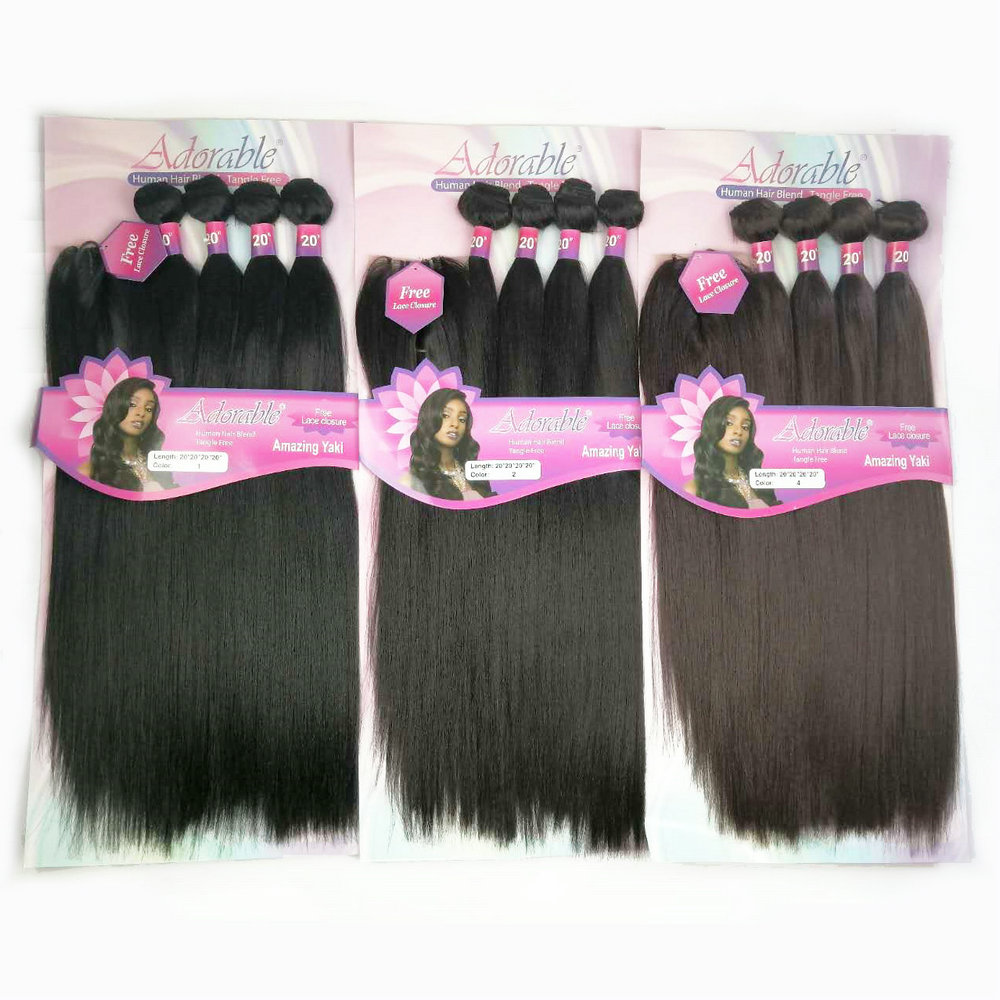 Deep Brown Color Yaki Straight Synthetic Bundles W... – Grandado