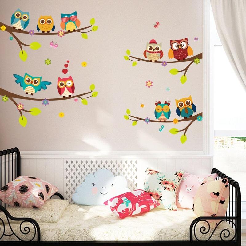 3d Zes Uilen Op Boom Muur Sticker Voor Kinderen Ka... – Vicedeal