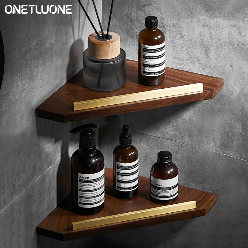 Natuurlijke Walnoot Hoek Rack Set Wandmontage Badk... – Vicedeal