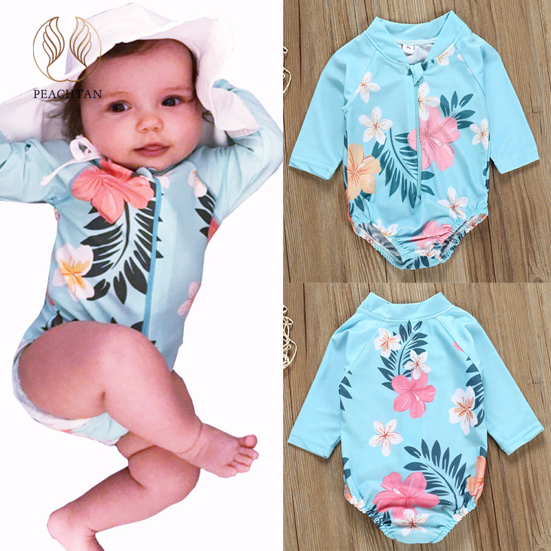 Peachtan Floral print children's swimwear Zipper o... – Grandado