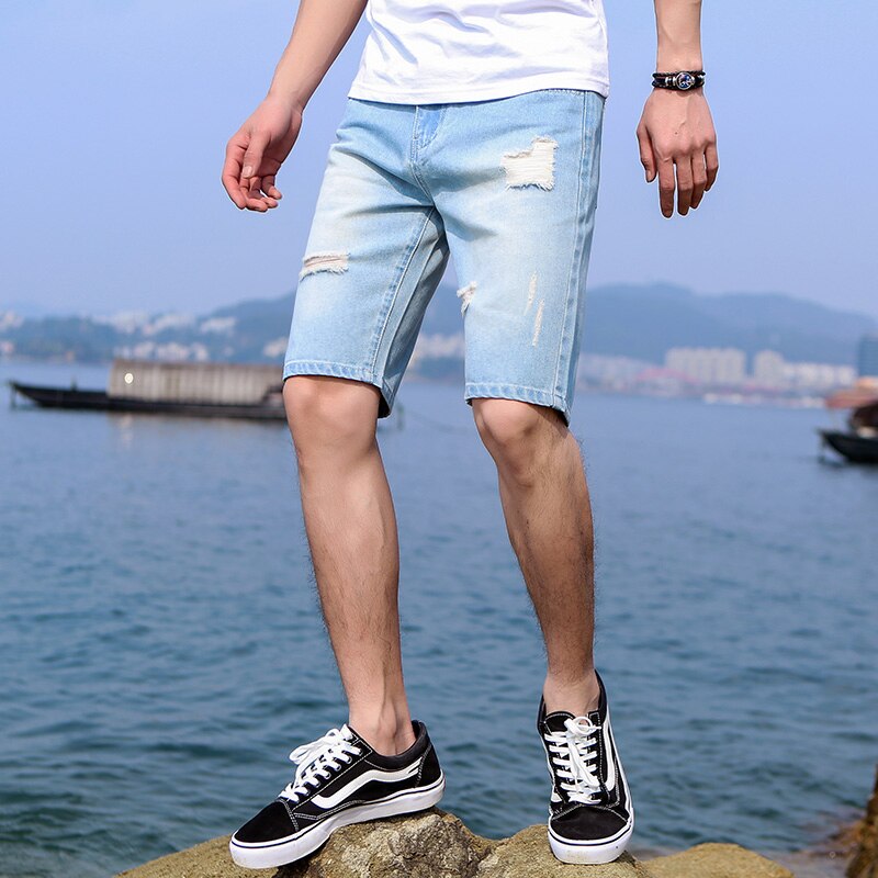 Denim shorts summer men's five-point hole denim sh... – Vicedeal